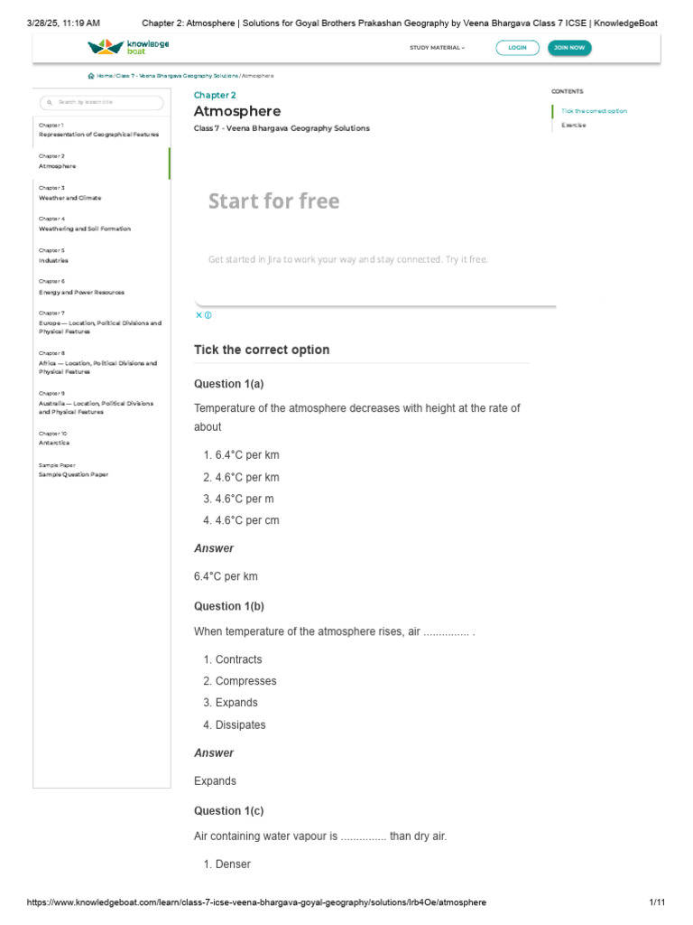 Chapter 2 - Atmosphere - Solutions For Goyal Brothers Prakashan ...