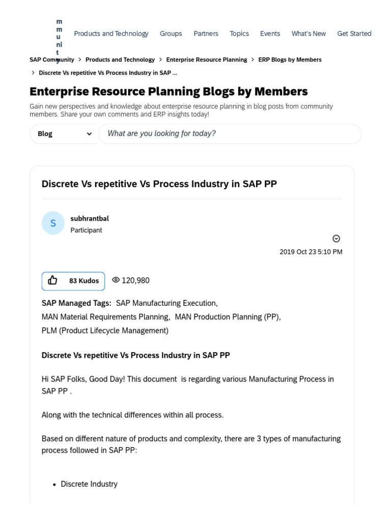 Discrete Vs Repetitive Vs Process Industry in SAP ... - SAP Community | PDF | Production And ...