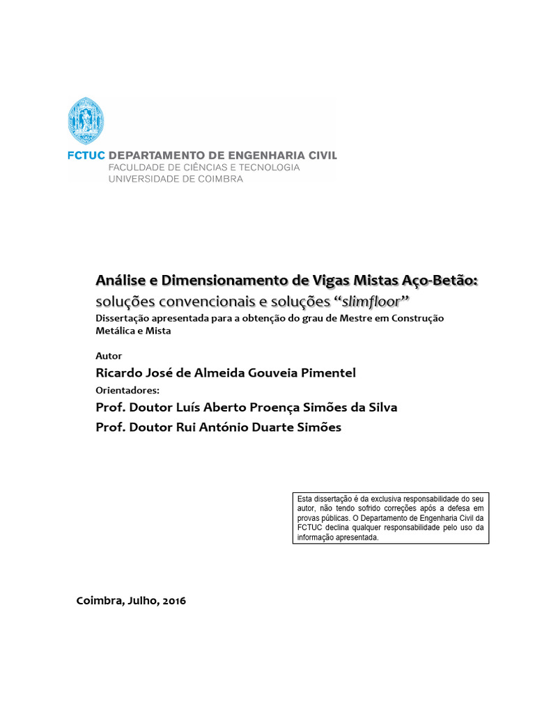 Dissertação MCMM Rpimentelv02 | PDF | Flexão (Física) | Resistência dos ...