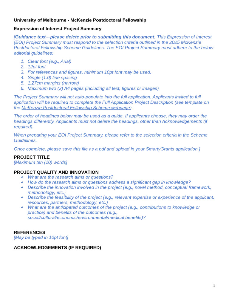 McKenzie-Fellowship EOI Project-Summary Template-1 | PDF