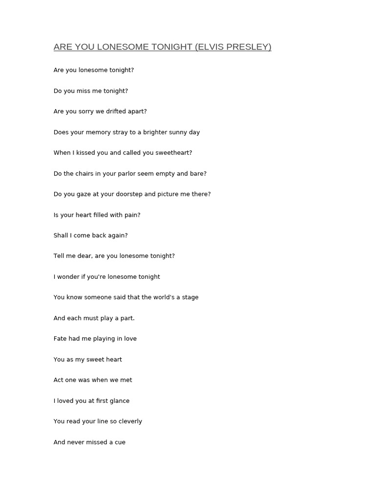 Elvis Presley's "Are You Lonesome Tonight" Lyrics | PDF