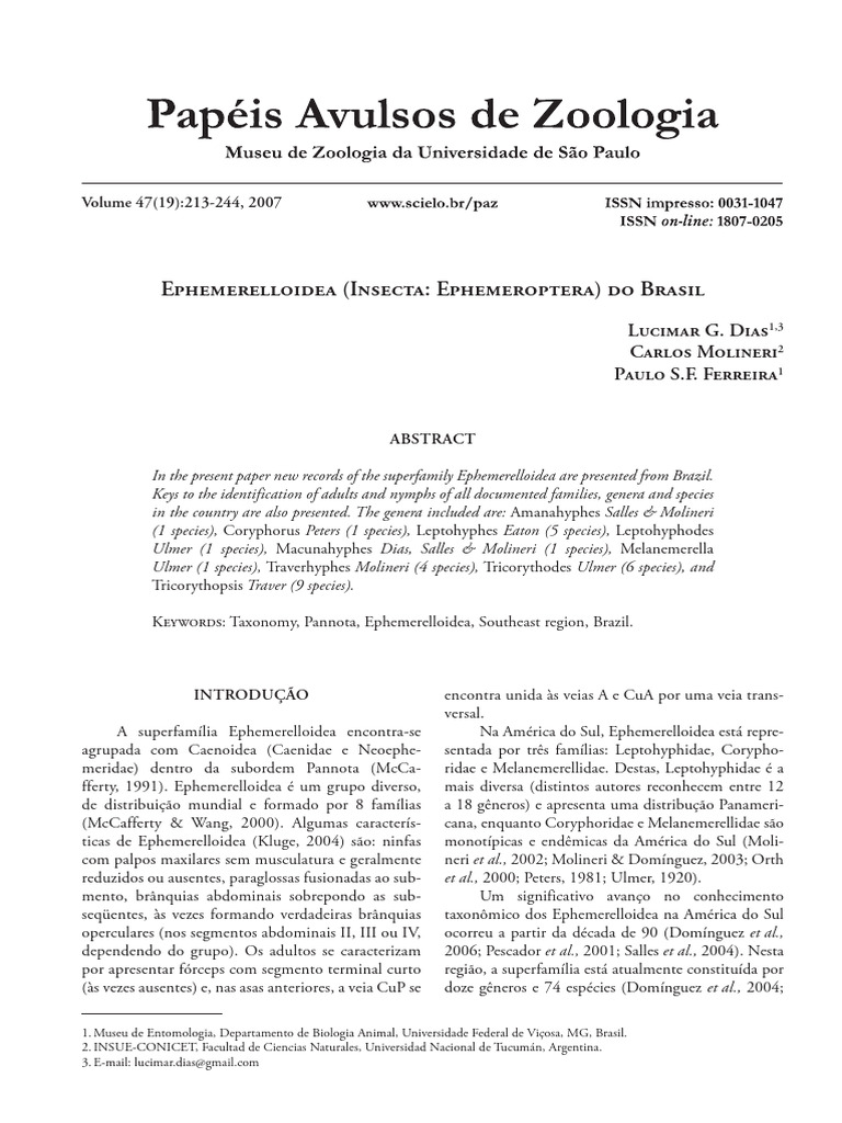 Ephemerelloidea Insecta Ephemeroptera do Brasil | PDF