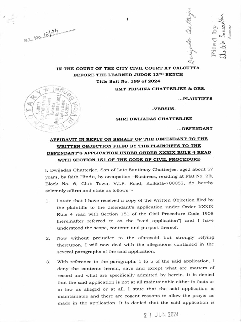 Affidavit in Reply On Behalf of The Defendent | PDF | Evidence | Legal ...