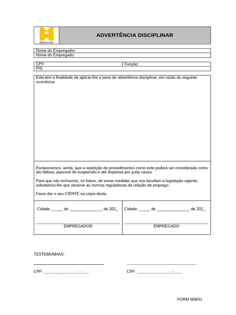 (Form 009) Form 009 - Advertência Disciplinar | PDF