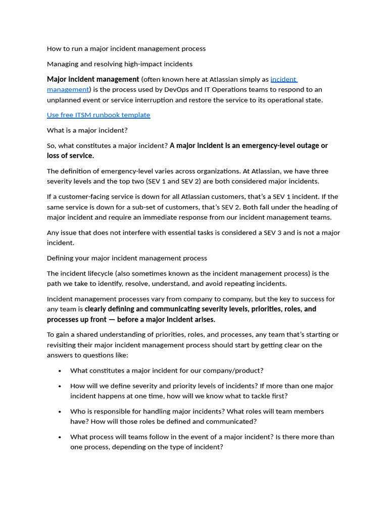 How To Run A Major Incident Management Process | PDF | Communication ...
