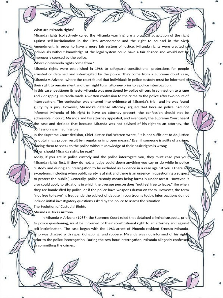 Understanding Miranda Rights | PDF | Miranda Warning | Miranda V. Arizona