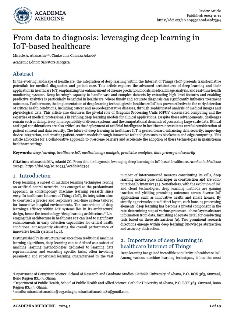 Deep Learning in IoT Healthcare Systems | PDF | Deep Learning ...