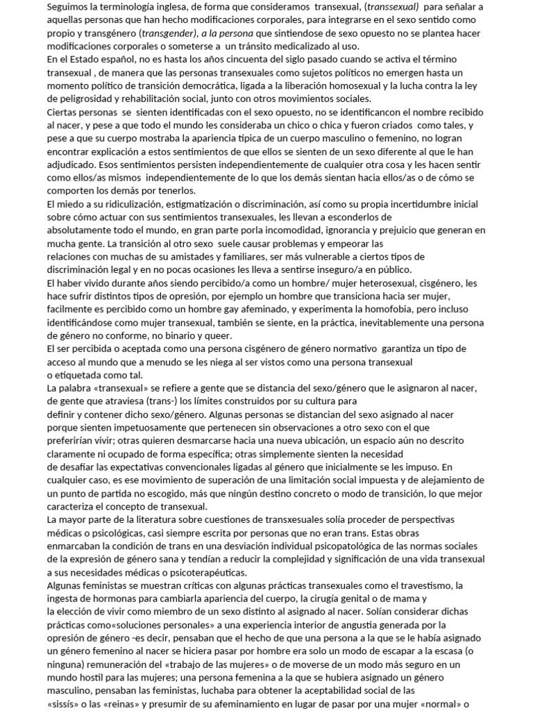 Comprendiendo La Identidad Transexual Pdf Transgénero Estudios