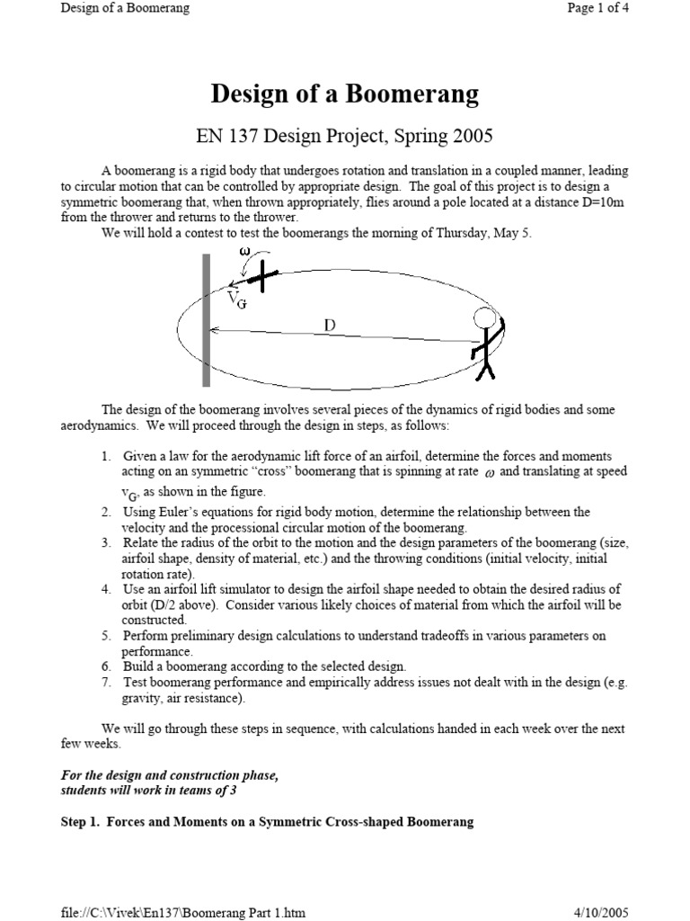 Boomerang Design Project Overview | PDF | Lift (Force) | Rotation