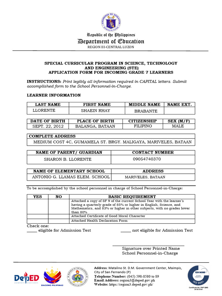 FILLUP - STE Application Form and Health Declaration Form | PDF