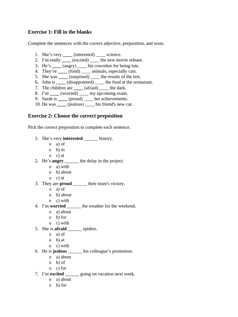 excercisen for Adj Plus Prep | PDF | Adjective | Noun