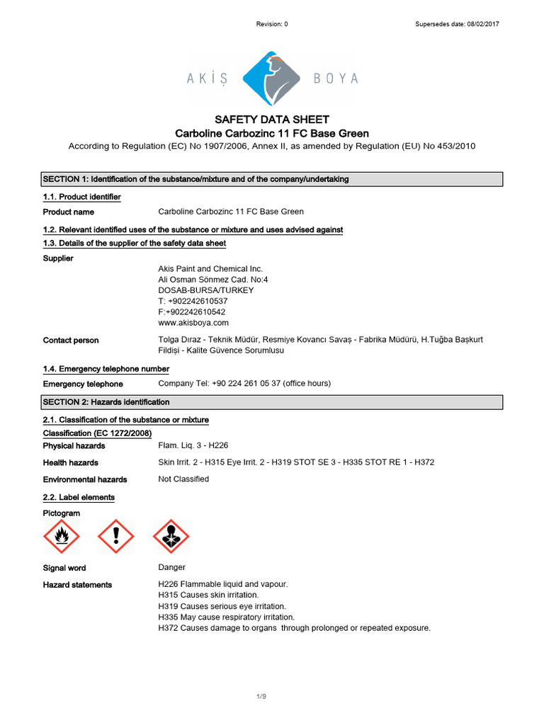 Carboline Carbozinc 11 FC Safety Data | PDF | Firefighting | Personal Protective Equipment