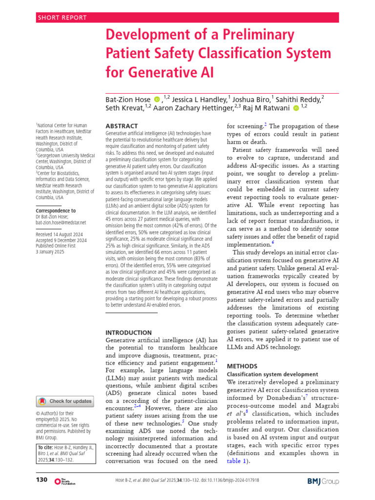 Development of A Preliminary Patient Safety Classification System For ...
