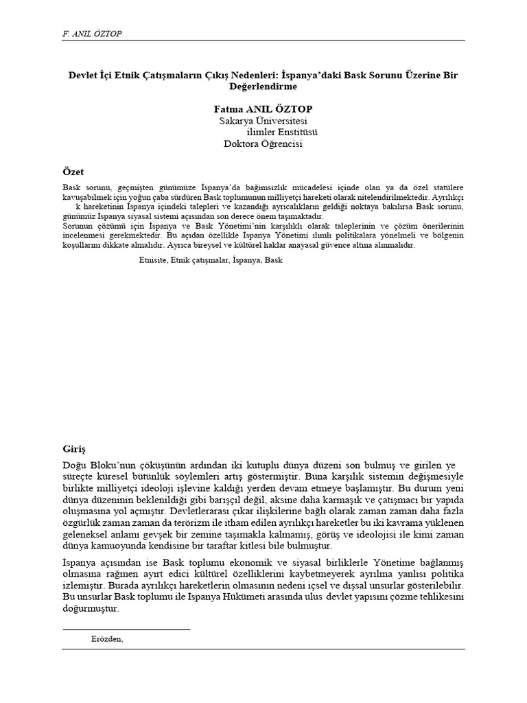 Devlet - I Etnik - at - Malar - N - K - Nedenleri - Spanya - Daki Bask Sorunu - Zerine Bir de ...