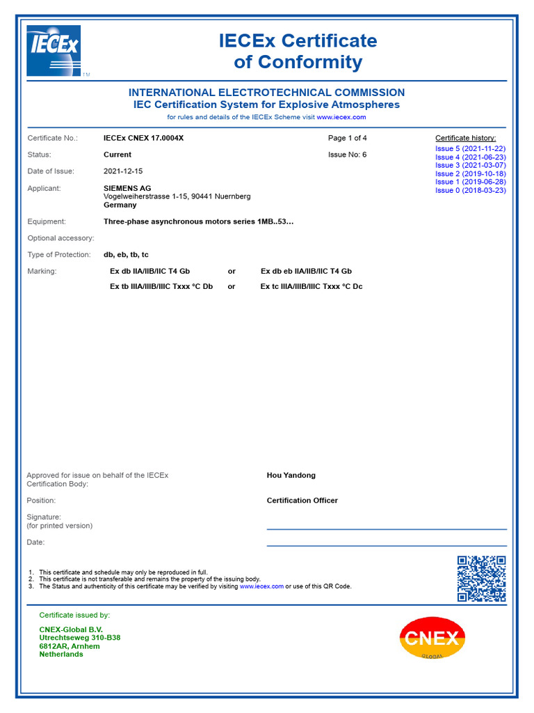 P21134IAC-CC IECEx Certificate CNEX17.0004X Issue 6 Issued | PDF | Electrical Engineering