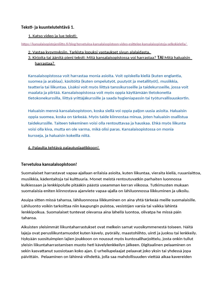 Teksti-Ja Kuuntelutehtävä 1 | PDF