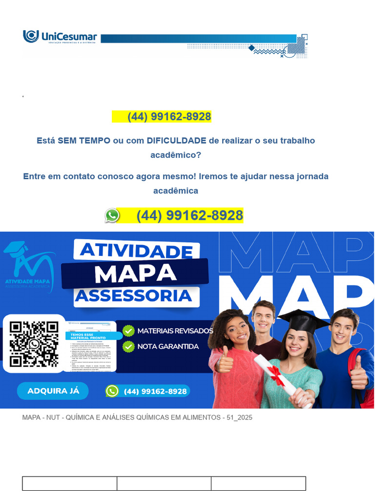 Mapa - Nut - Química e Análises Químicas Em Alimentos - 51_2025 | PDF