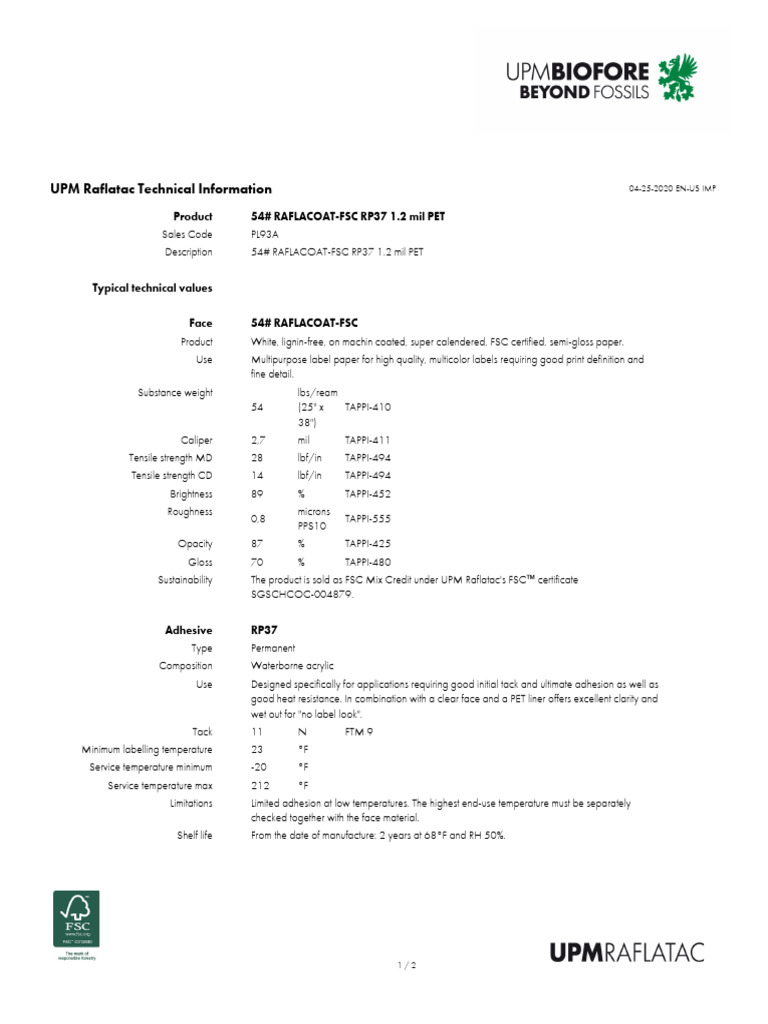 TIS - RAFLACOAT PLUS-FSC - RP37 - PET 30 - 6415788312681 - English (US ...