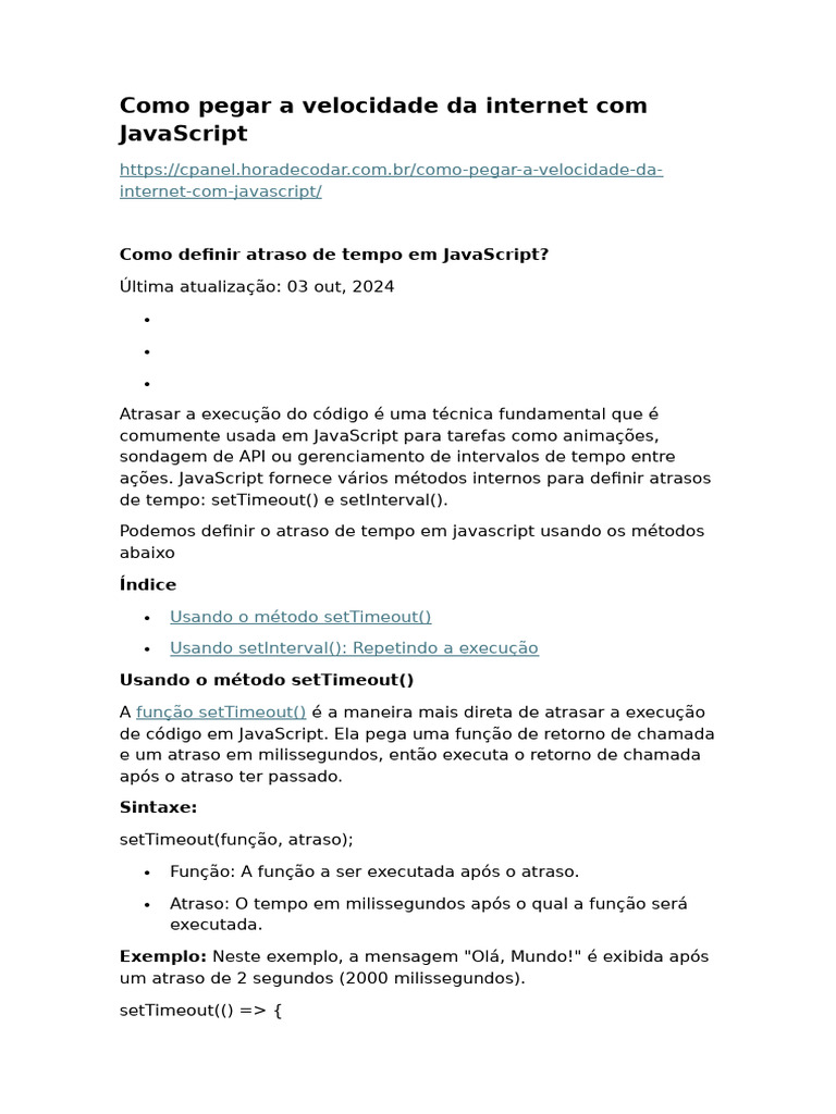 Como Pegar A Velocidade Da Internet Com JavaScript | PDF