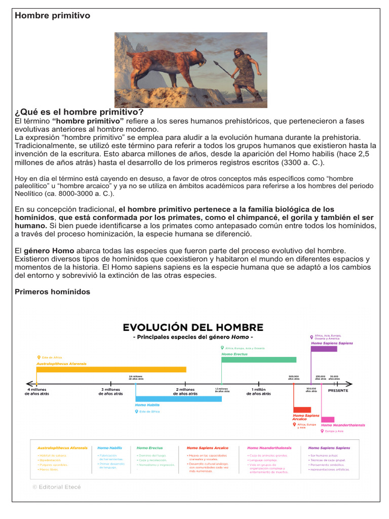 Hombre Primitivo | PDF | Homo | Evolución humana