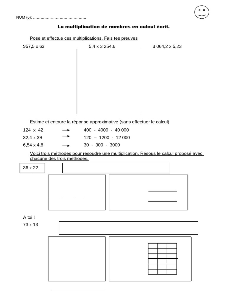 Multiplication de Nombres : Exercices et Méthodes | PDF | Théorie ...