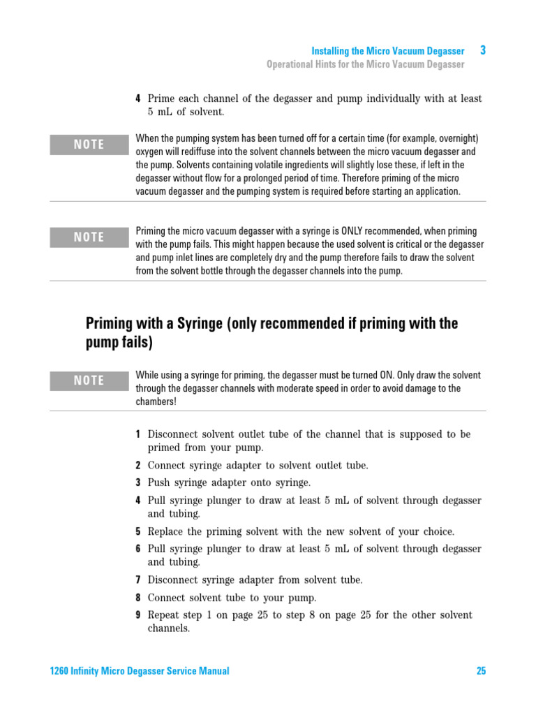 Syringe Priming for Micro Degasser | PDF | Syringe | Pump