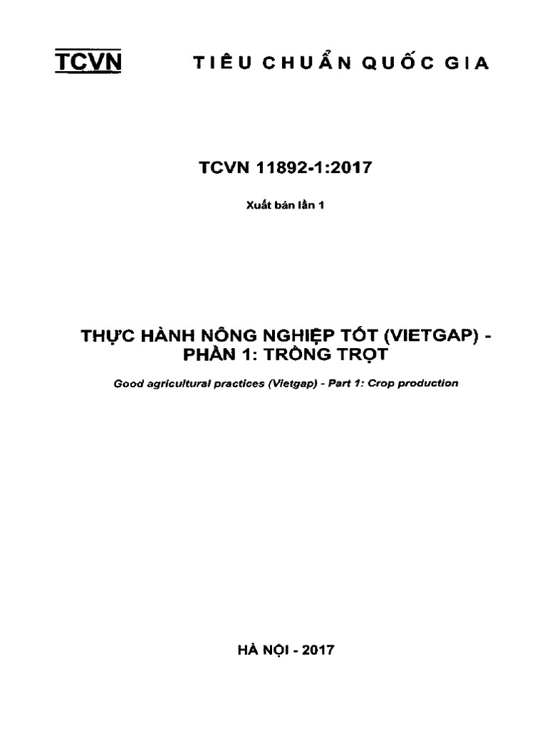 TCVN 11892 1 2017 Yeu Cau Thuc Hanh Nong Nghiep Tot Trong Trong Trot | PDF