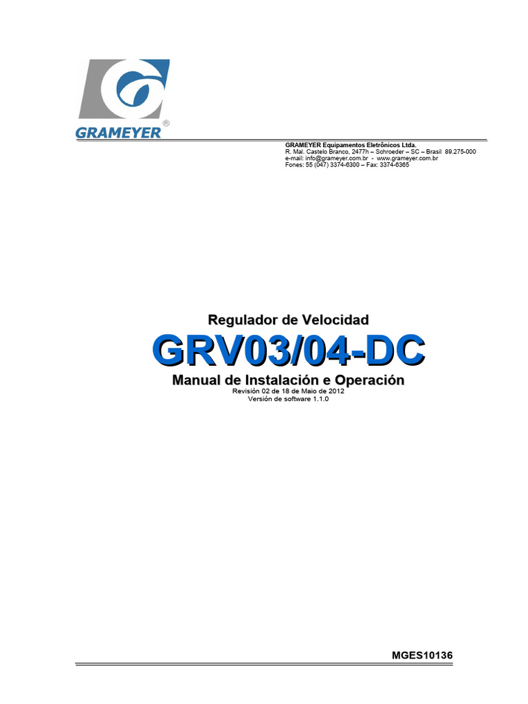 Manual Regulador de Velocidade GRV | PDF | Conector eléctrico | Corriente continua