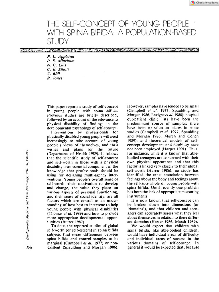Develop Med Child Neuro - March 1994 - Appleton - THE SELF‐CONCEPT OF YOUNG PEOPLE WITH SPINA ...