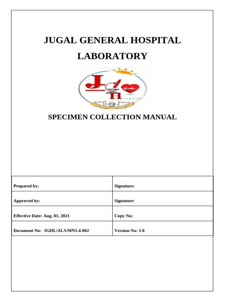 JGHL specimen collection manual | PDF | Medical Laboratory | Vein