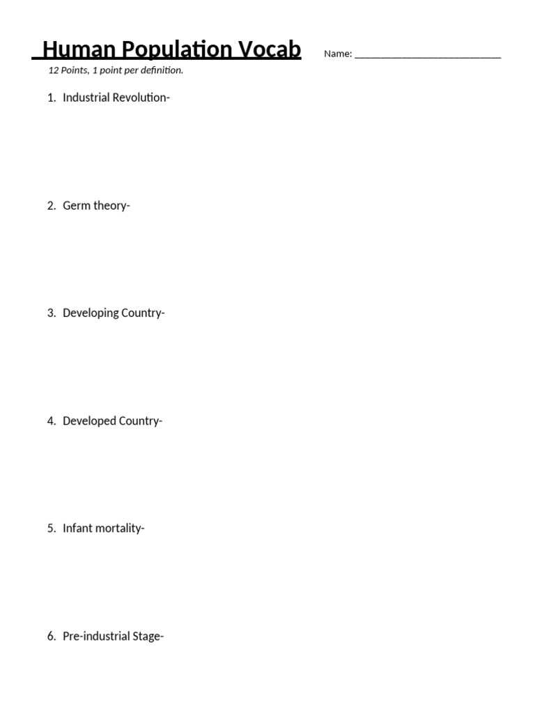 Human Population Vocabulary Terms | PDF