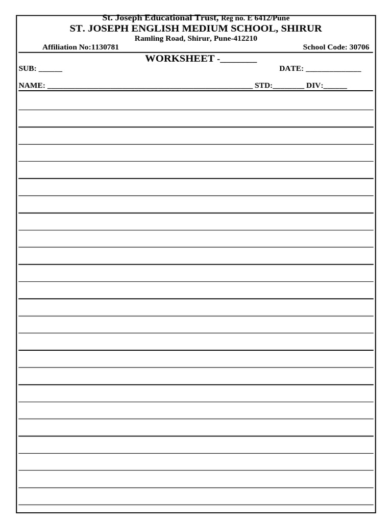 St. Joseph School Worksheet Template | PDF