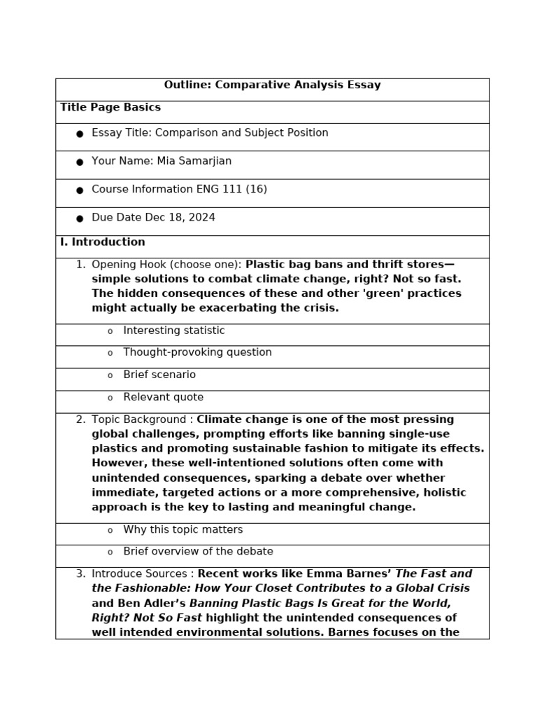 Copy of Outline Comparative Analysis Outline (2) (1) | PDF ...