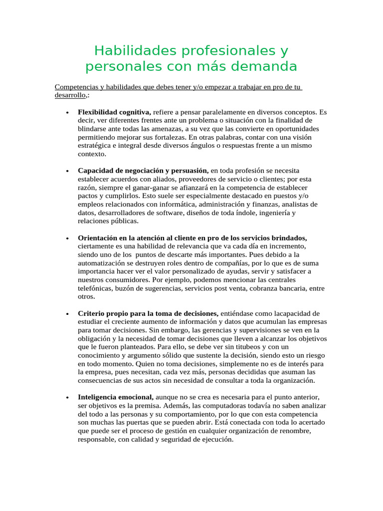 Habilidades Profesionales y Personales Con Más Demanda | PDF | Liderazgo