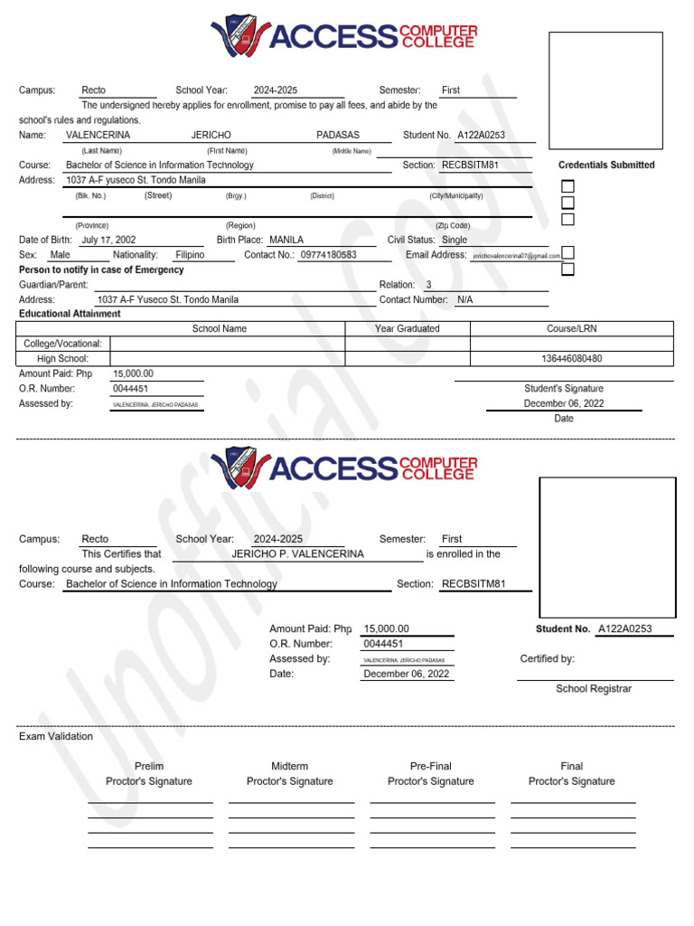 Regform Certofenrolment PDF | PDF