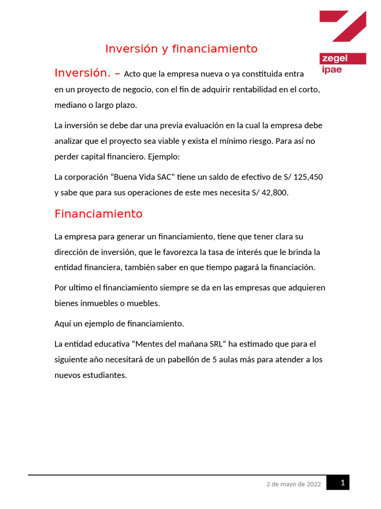 Inversión y Financiamiento | PDF