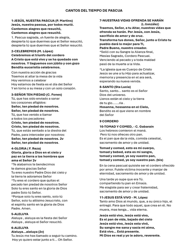 Cantos de Pascua: Celebración y Fe | PDF | Pascua de Resurrección ...