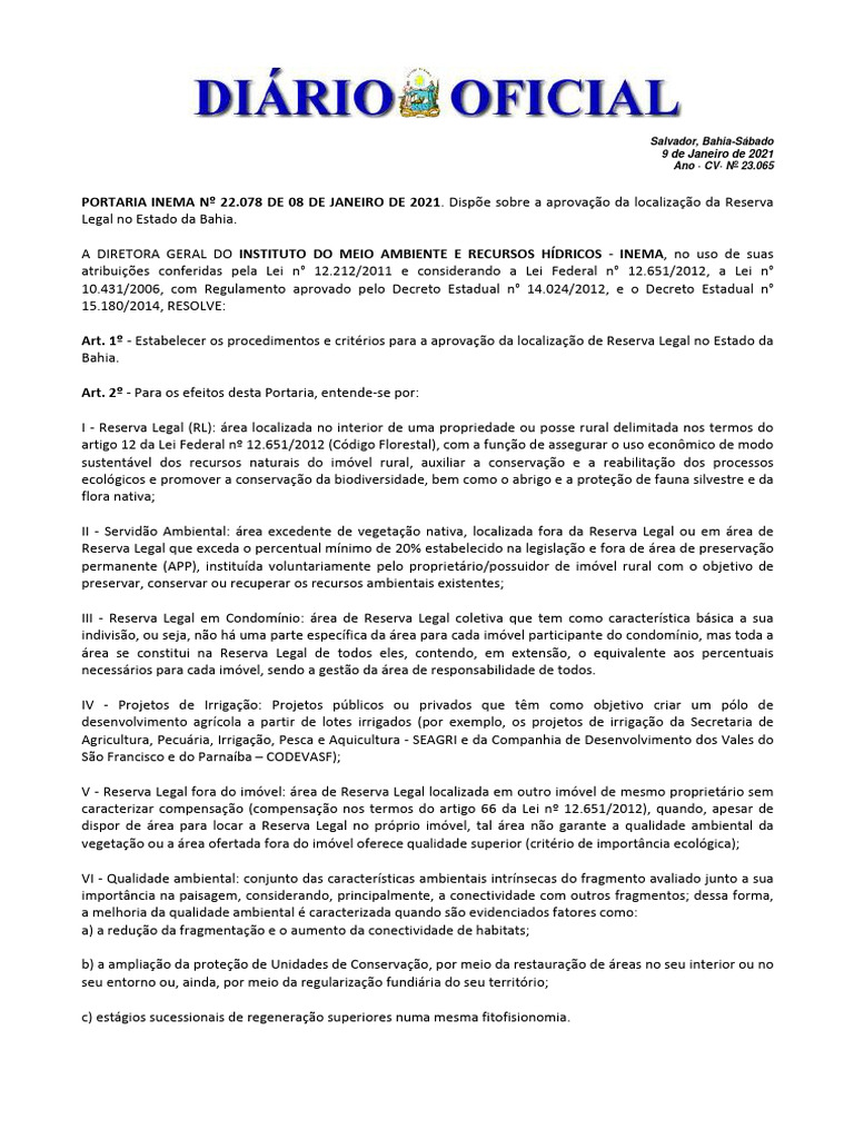 Procedimentos e critérios para a aprovação da localização de Reserva ...