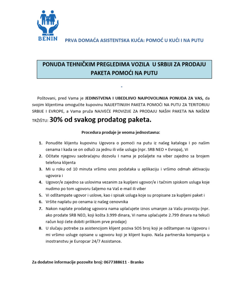 2. Ponuda Za Prodaju Paketa Pomoći Na Putu | PDF