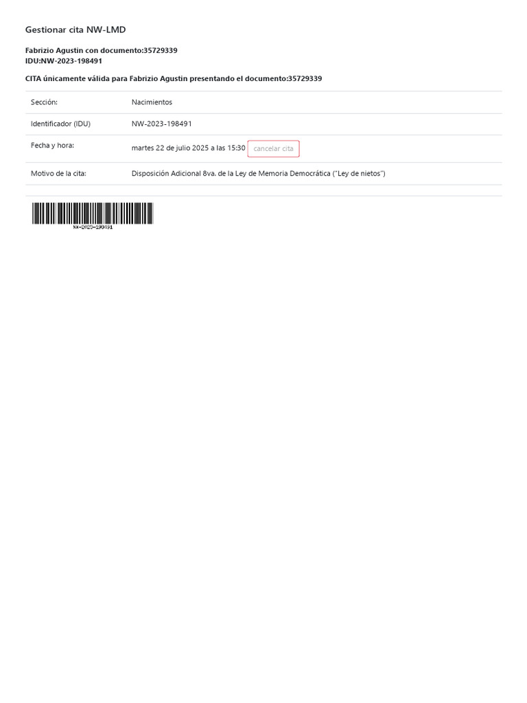 Gestionar Cita NW-LMD | PDF
