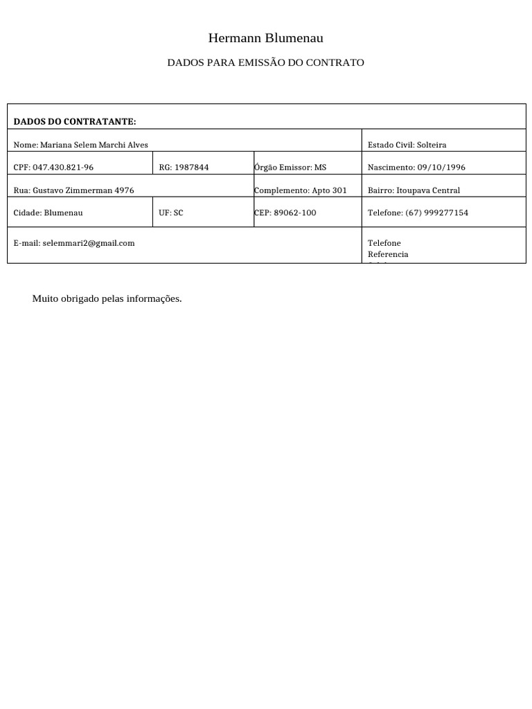 Dados para Emissão Do Contrato | PDF