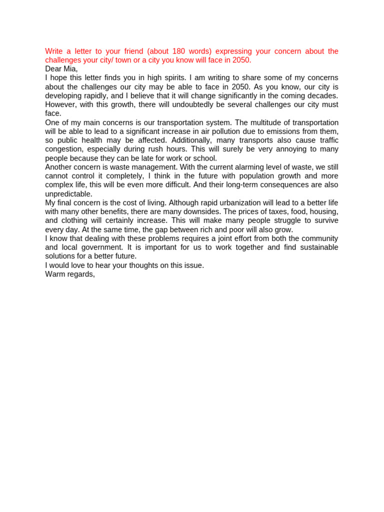 Write A Letter To Your Friend (About 180 Words) Expressing Your Concern ...