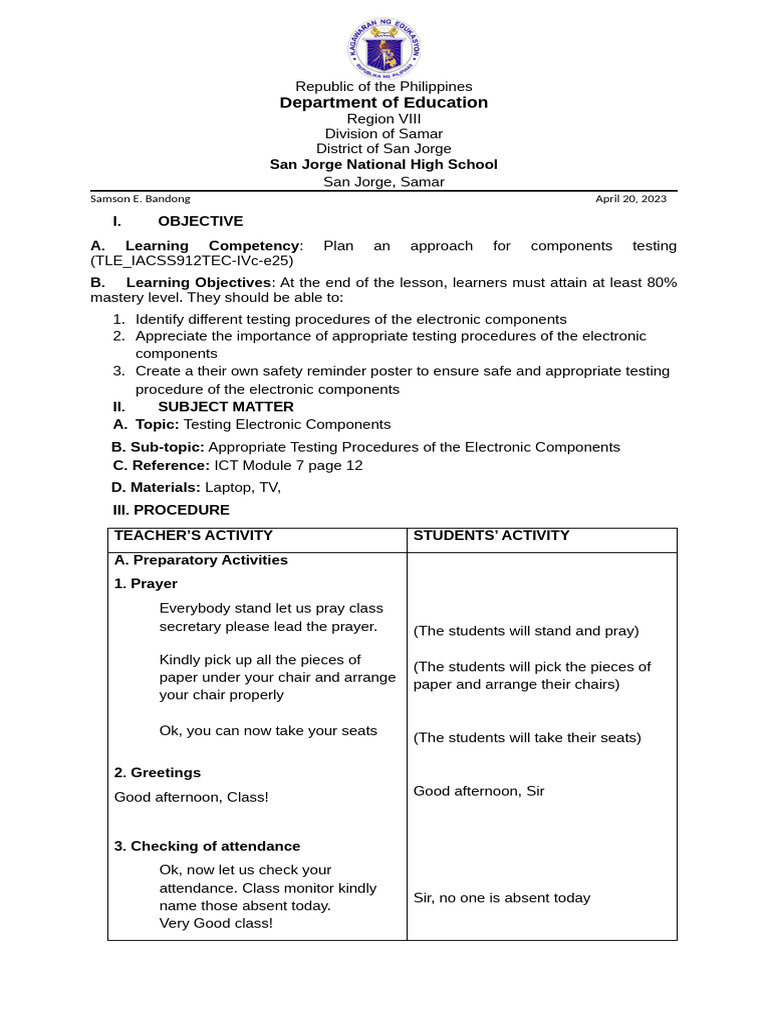 lesson plan co | PDF | High Voltage | Voltage