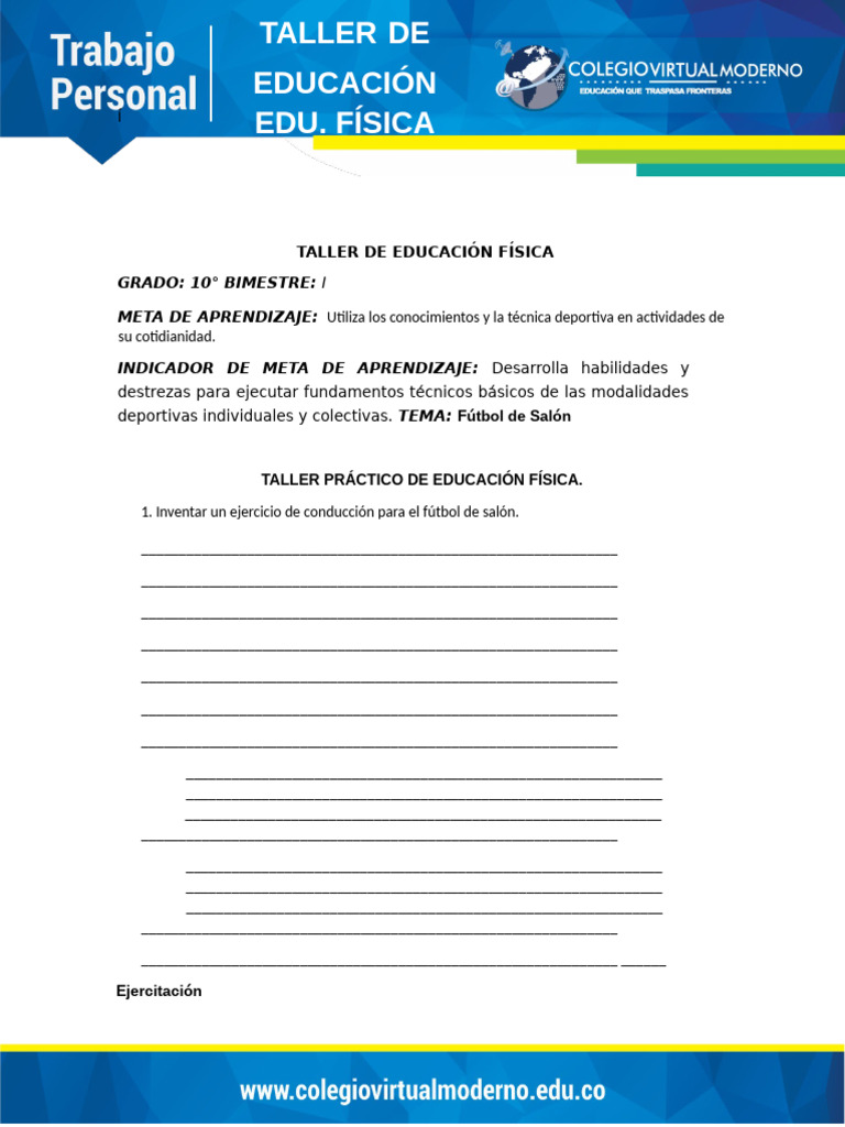 Taller de Educación Física Grado Decimo | PDF | Aprendizaje
