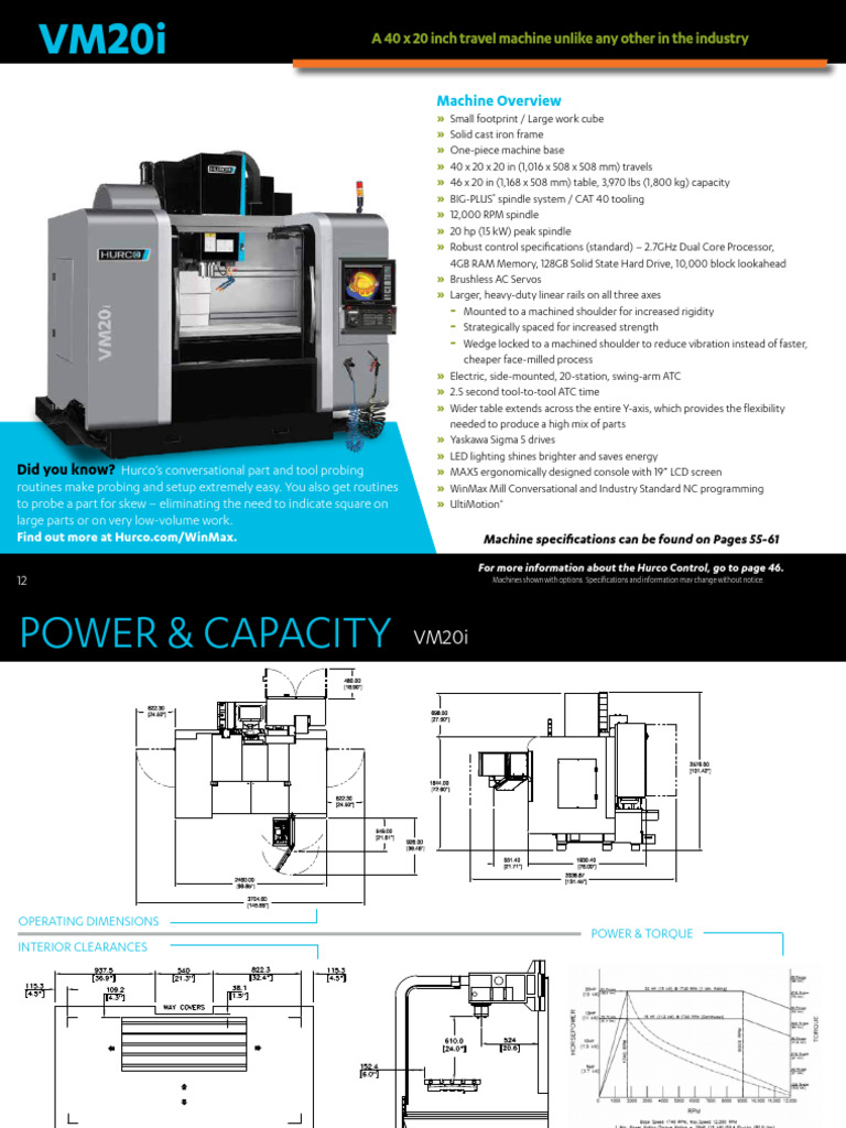 Hurco VM20i Specifications Overview | PDF | Manufactured Goods