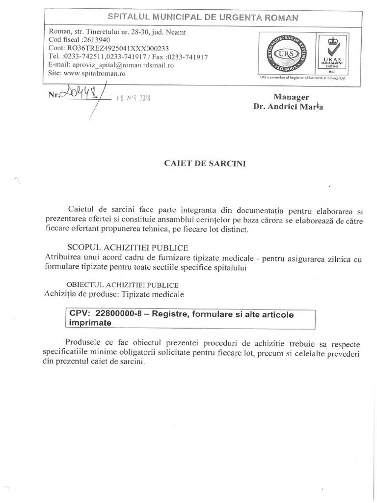 Caiet de Sarcini Tipizate | PDF