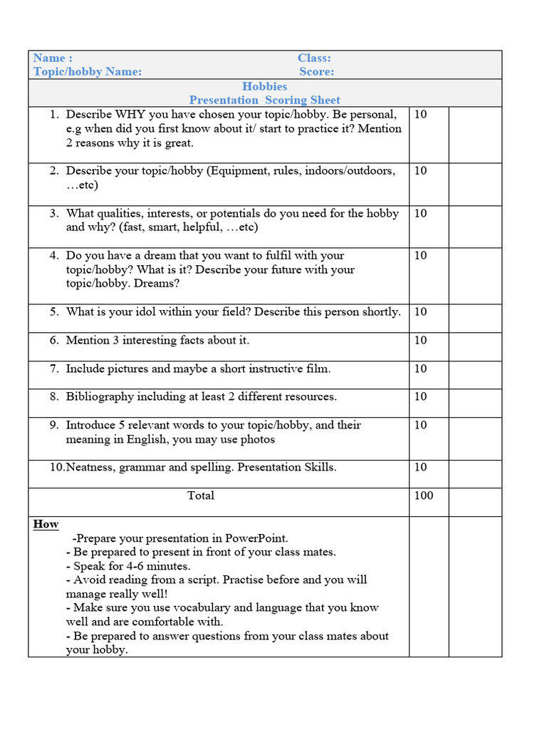 1st Semester Presentation Scoring Sheet | PDF
