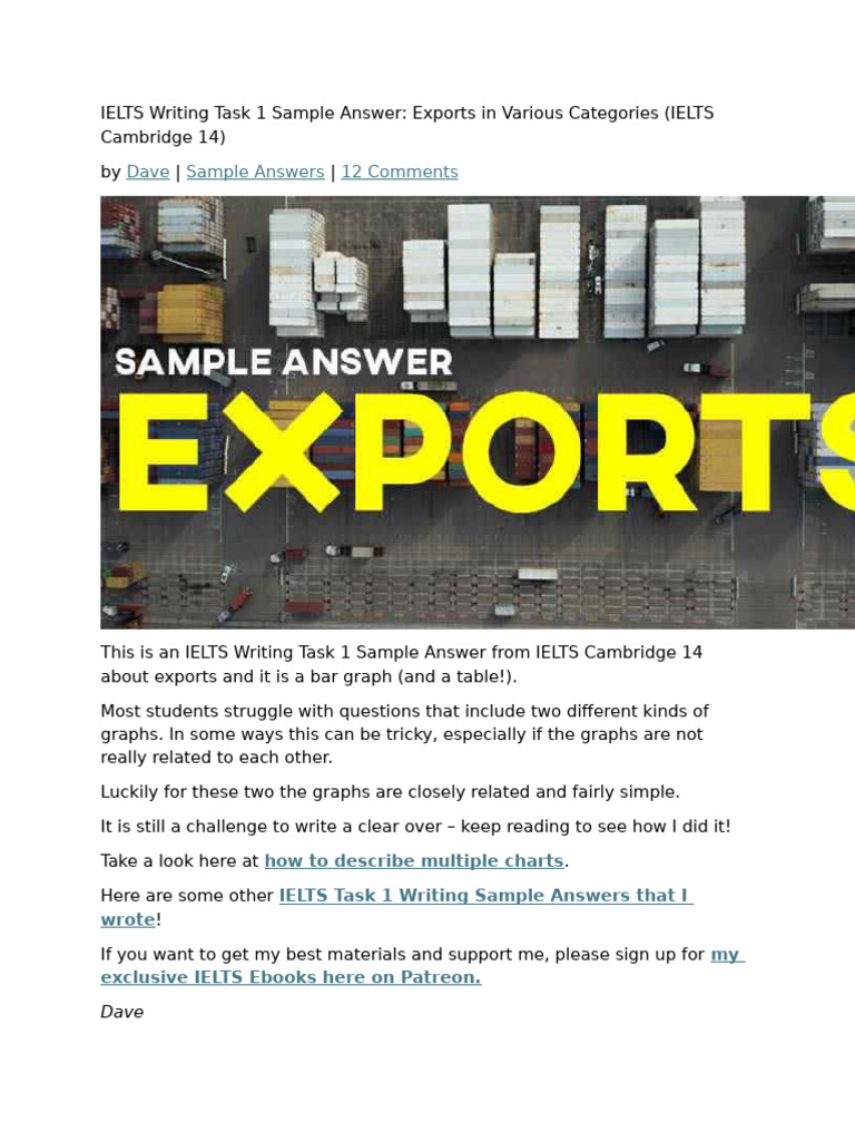 IELTS Writing Task 1 Sample Answer Exports in Various Categories (IELTS ...