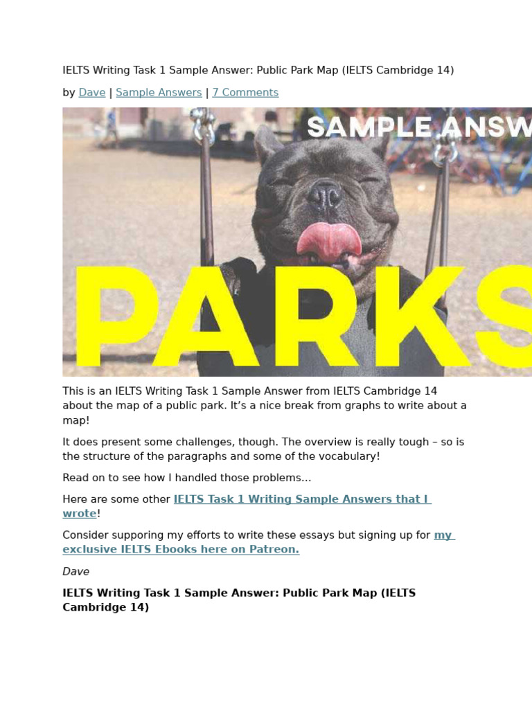 IELTS Writing Task 1 Sample Answer Public Park Map (IELTS Cambridge 14 ...