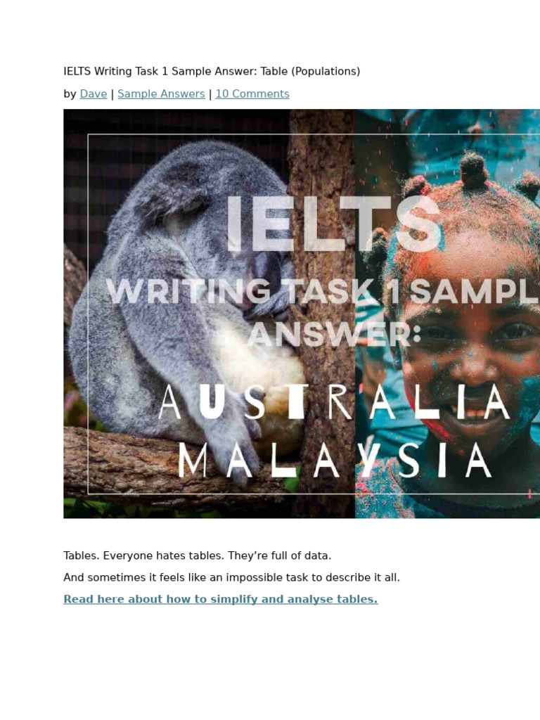IELTS Writing Task 1 Sample Answer Table (Populations) | PDF | Birth Rate | Population Growth
